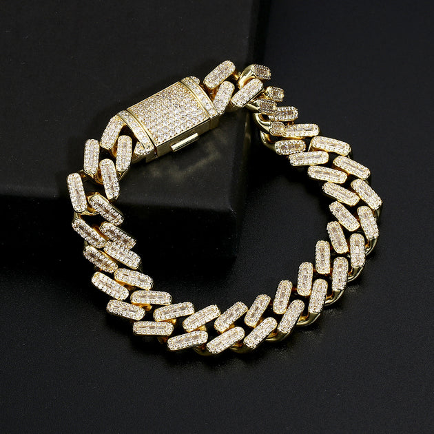 14K Gold Iced Out Prong Cuban Link Bracelet – Spaceice
