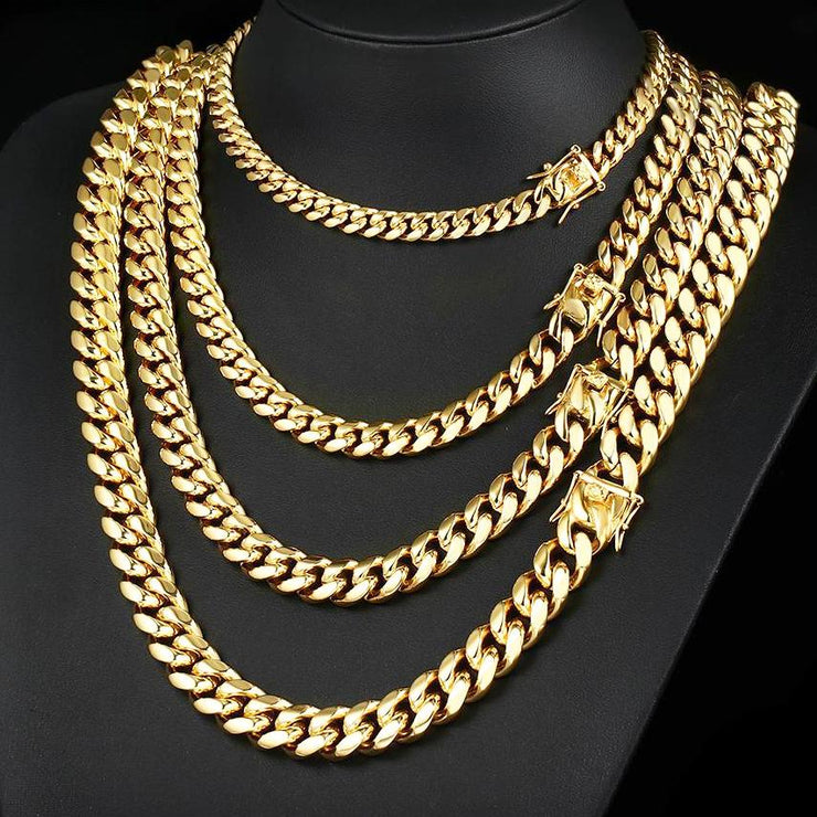 8/10/12/14/16/18MM 18K Gold Plated Miami Cuban Link Chain – Spaceice