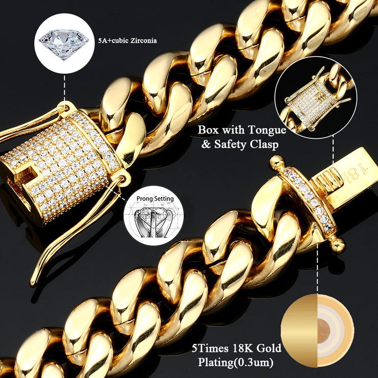 8/10/12/14/16/18MM 18K Gold Plated Iced Out Miami Cuban Link Chain ...